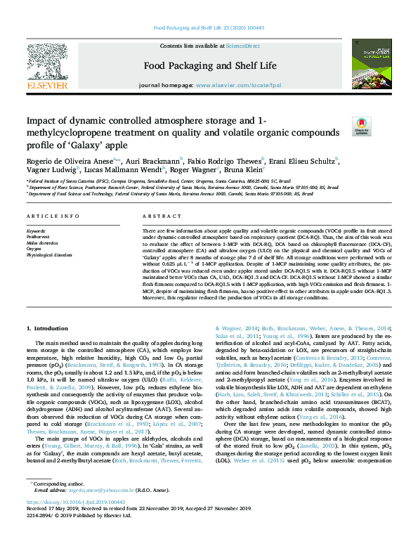 (PDF) Impact of dynamic controlled atmosphere storage and 1-methylcyclopropene treatment on ...