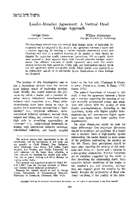 (PDF) Leader-Member Agreement: A Vertical Dyad Linkage Approach
