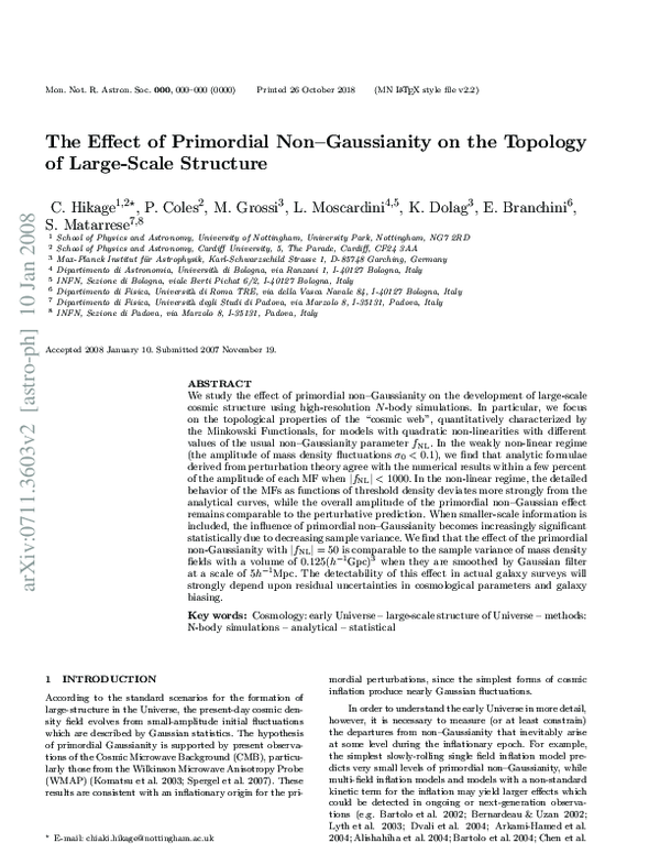 (PDF) The effect of primordial non-Gaussianity on the topology of large-scale structure