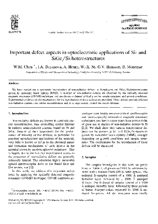 (PDF) Important defect aspects in optoelectronic applications of Si ...