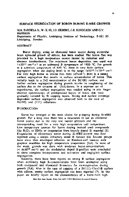 (PDF) Surface Segregation of Boron During Si-MBE Growth