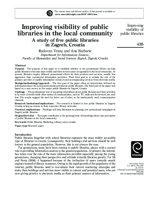 (PDF) Improving visibility of public libraries in the local community