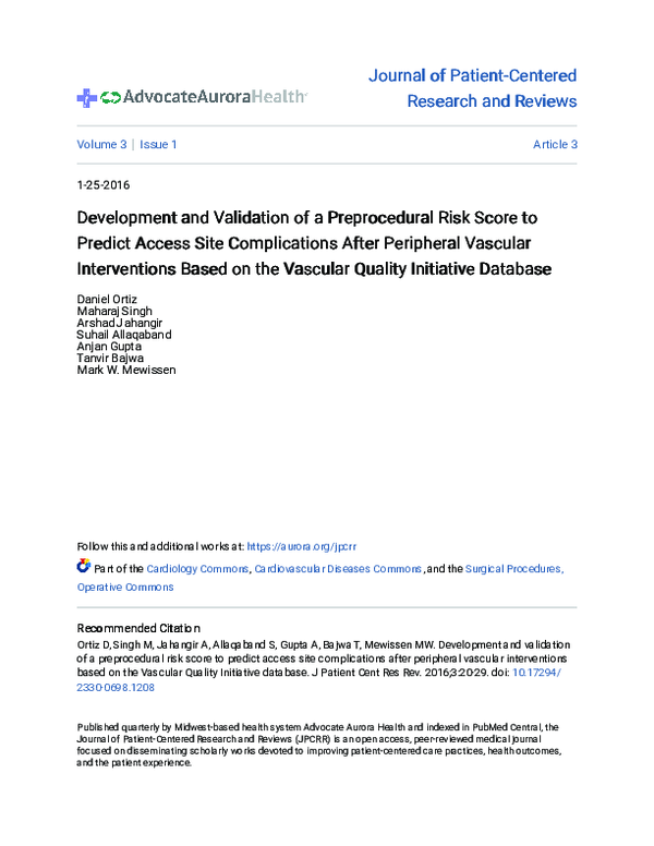 (PDF) Development and Validation of a Preprocedural Risk Score to ...