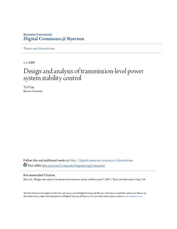 (PDF) Design and analysis of transmission-level power system stability control