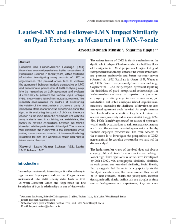 (PDF) Leader-LMX and Follower-LMX Impact Similarly on Dyad Exchange as ...