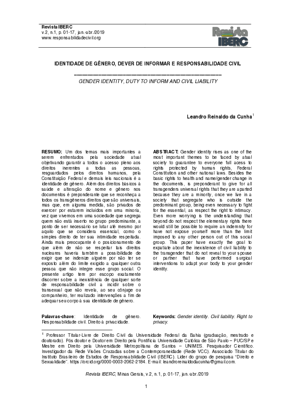(PDF) Identidade De Gênero, Dever De Informar e Responsabilidade Civil ...