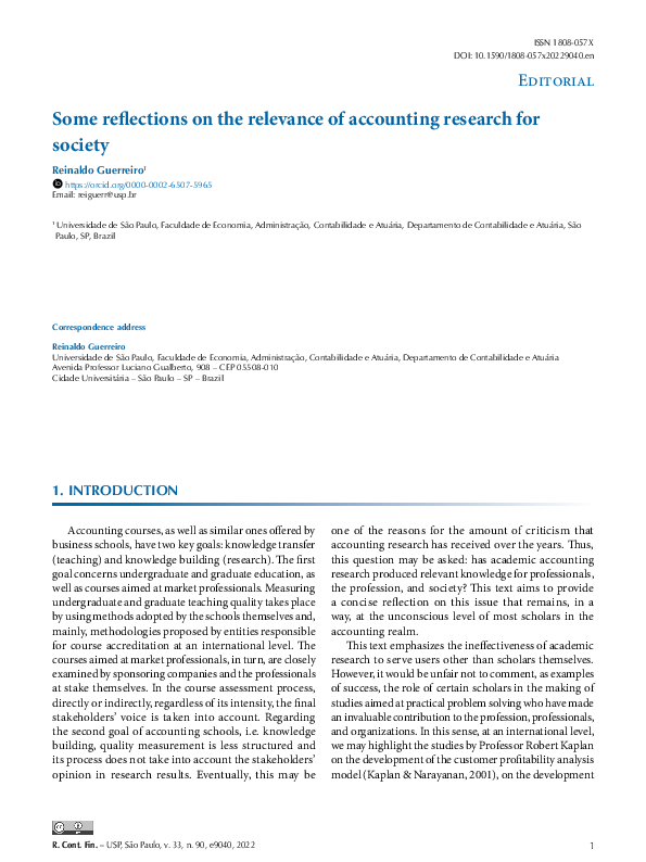 (PDF) Some reflections on the relevance of accounting research for society