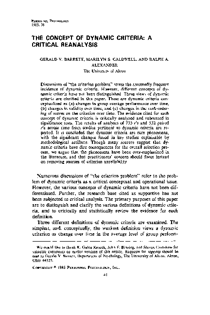 (PDF) The Concept of Dynamic Criteria: A Critical Reanalysis