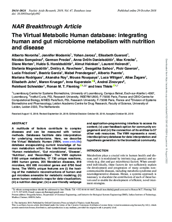 (PDF) The Virtual Metabolic Human database: integrating human and gut ...