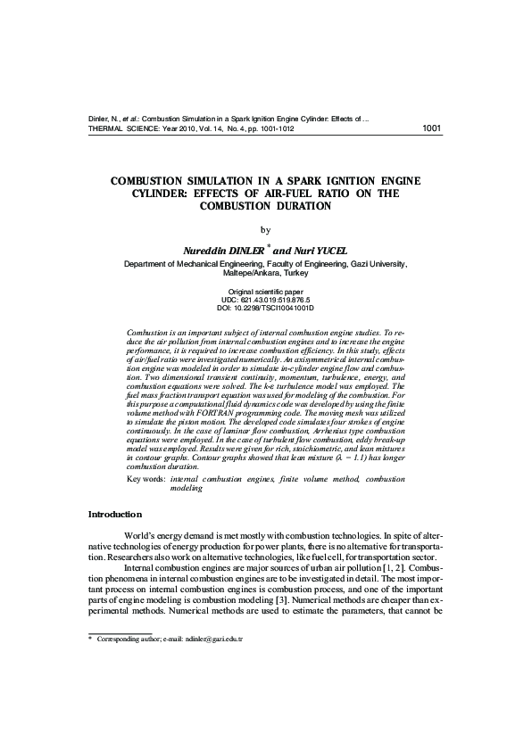 (PDF) Combustion simulation in a spark ignition engine cylinder: Effects of air-fuel ratio on ...