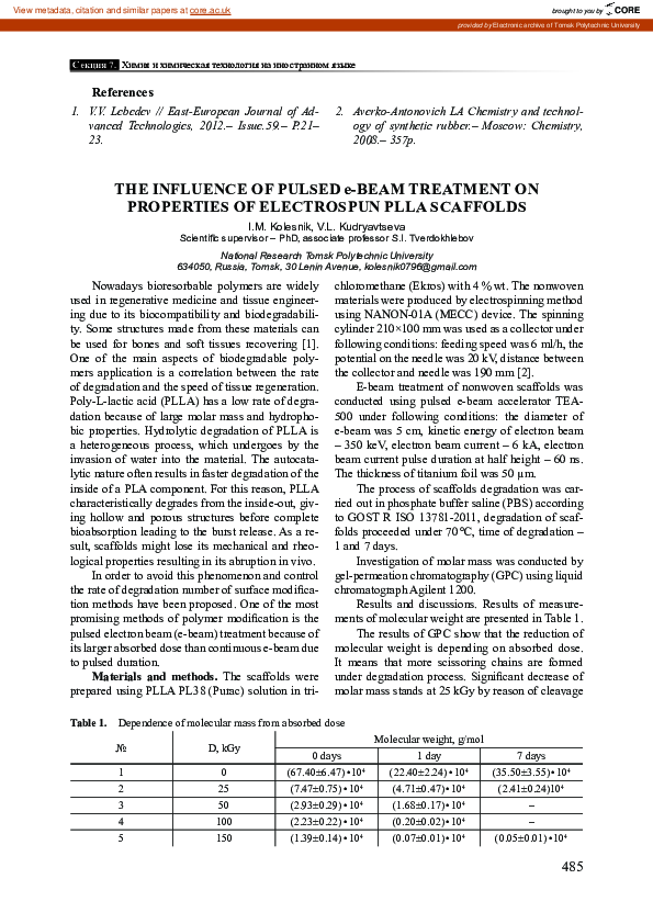 (PDF) The influence of pulsed e-beam treatment on properties of ...