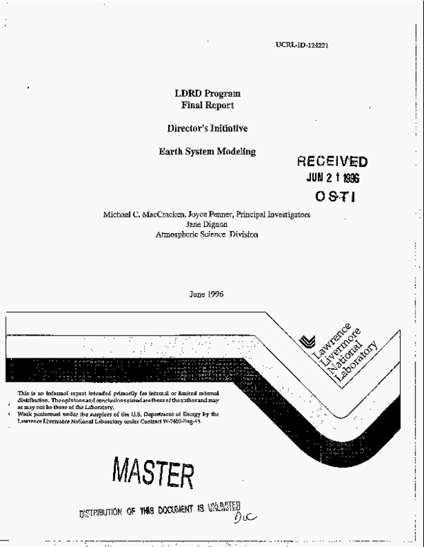 (PDF) LDRD Program Final Report Director's Initiative Earth System Modeling