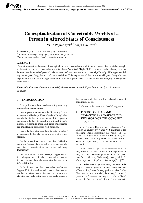 (PDF) Conceptualization of Conceivable Worlds of a Person in Altered ...