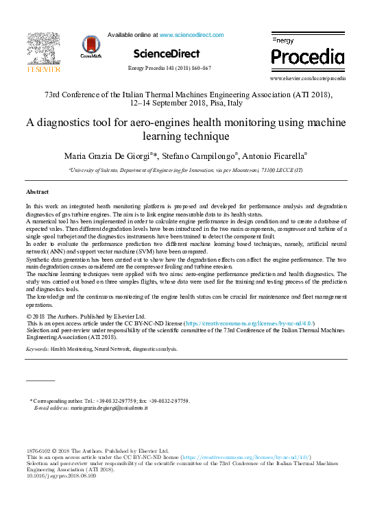 (PDF) A diagnostics tool for aero-engines health monitoring using machine learning technique