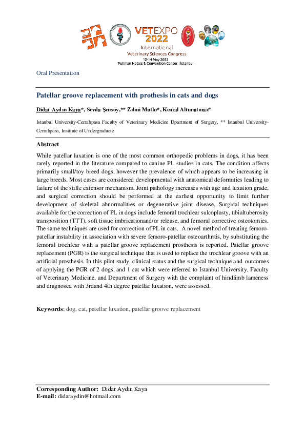 (PDF) Patellar groove replacement with prothesis in cats and dogs