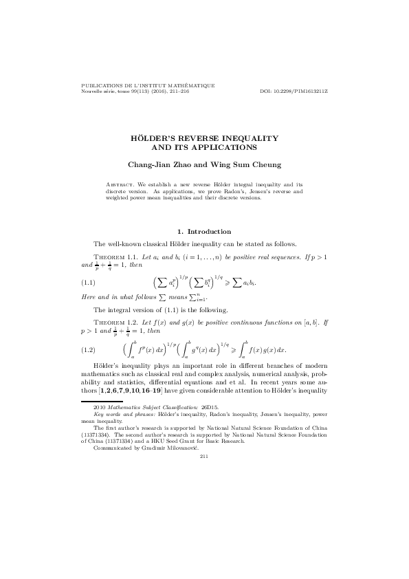 (PDF) Hölder’s reverse inequality and its applications