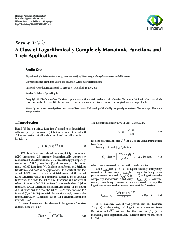Pdf Logarithmically Completely Monotonic Functions And Applications