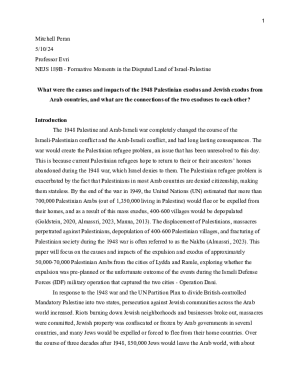 (PDF) What were the causes and impacts of the 1948 Palestinian exodus ...