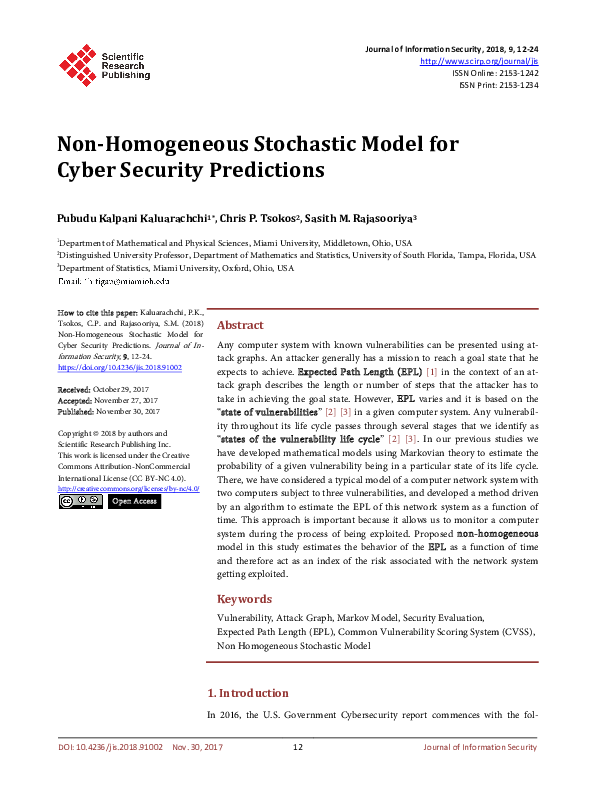 Pdf Non Homogeneous Stochastic Model For Cyber Security Predictions