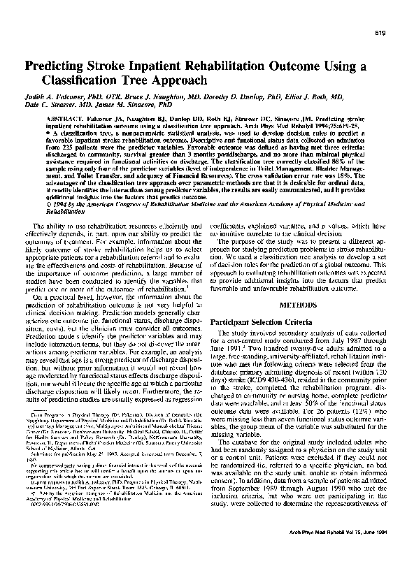 (PDF) Predicting stroke inpatient rehabilitation outcome using a classification tree approach