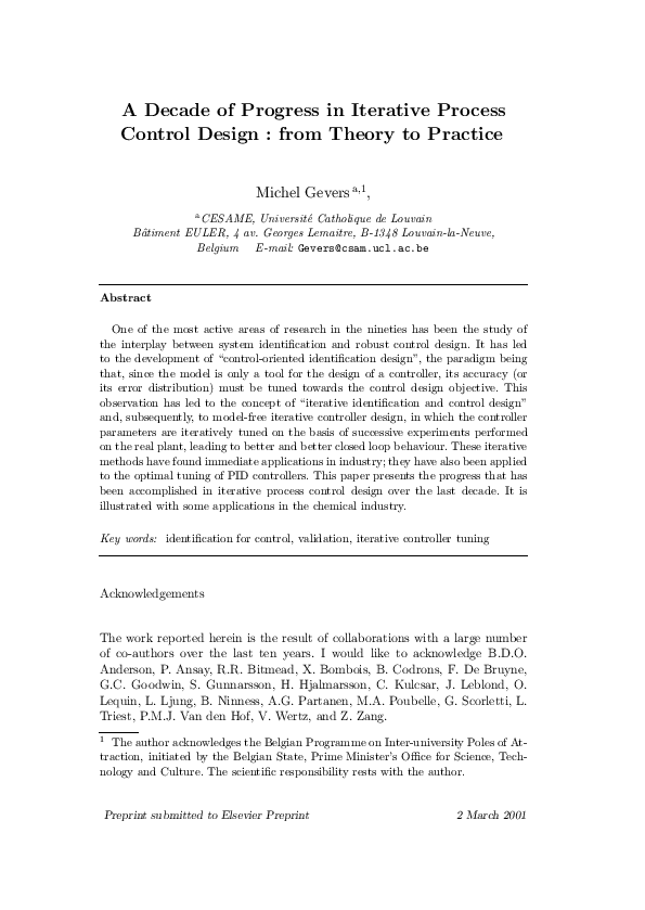(PDF) A Decade of Progress in Iterative Process Control Design: from ...