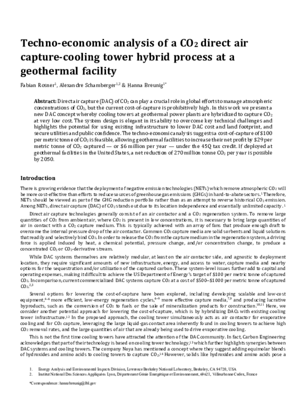 (PDF) Techno-economic analysis of a CO2 direct air capture-cooling ...