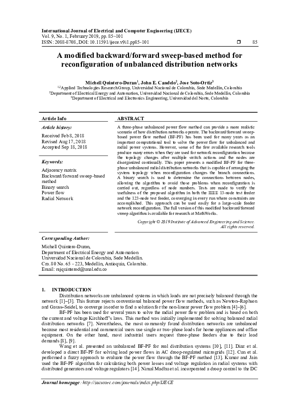 (PDF) A modified backward/forward sweep-based method for ...