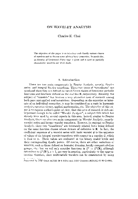 Pdf On Wavelet Analysis