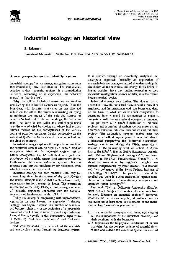 (PDF) Industrial ecology: An historical view | Suren Erkman - Academia.edu