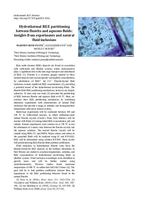 (PDF) Hydrothermal REE partitioning between fluorite and aqueous fluids: insights from ...