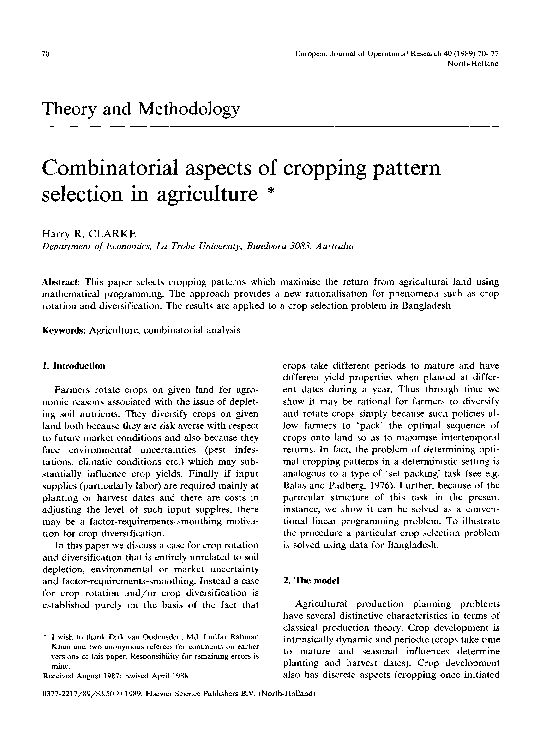 (PDF) Combinatorial aspects of cropping pattern selection in agriculture