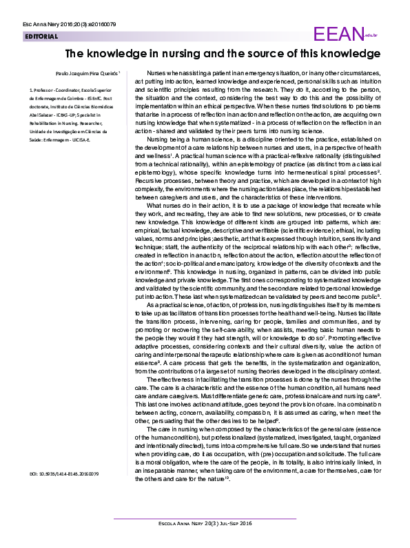 (PDF) The knowledge in nursing and the source of this knowledge