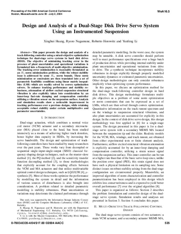 (PDF) Design and analysis of a dual-stage disk drive servo system using ...