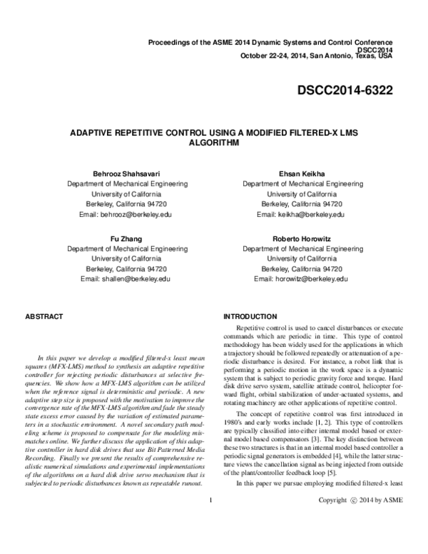 (PDF) Adaptive Repetitive Control Using a Modified Filtered-X LMS Algorithm