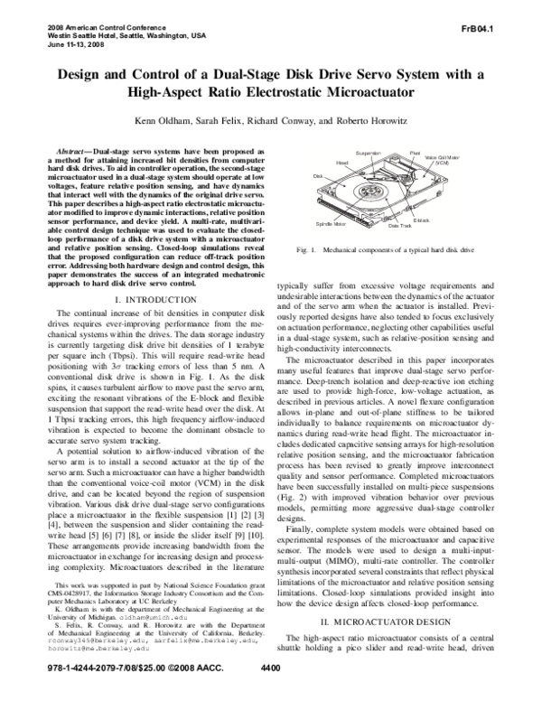 (PDF) Design and control of a dual-stage disk drive servo system with a ...