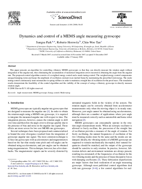 (PDF) Dynamics and control of a MEMS angle measuring gyroscope