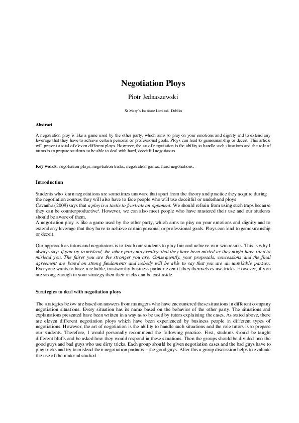 (PDF) Negotiation Ploys