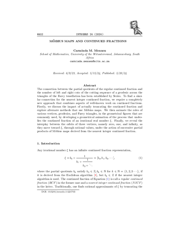 (PDF) MÖBIUS MAPS AND CONTINUED FRACTIONS