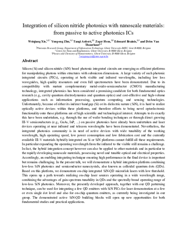 (PDF) Integration of silicon nitride photonics with nanoscale materials ...