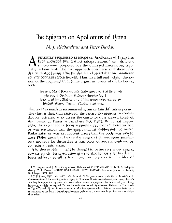 (PDF) The Epigram of Apollonius of Tyana