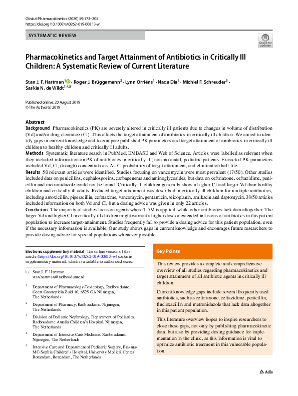 (PDF) Pharmacokinetics and Target Attainment of Antibiotics in Critically Ill Children: A ...