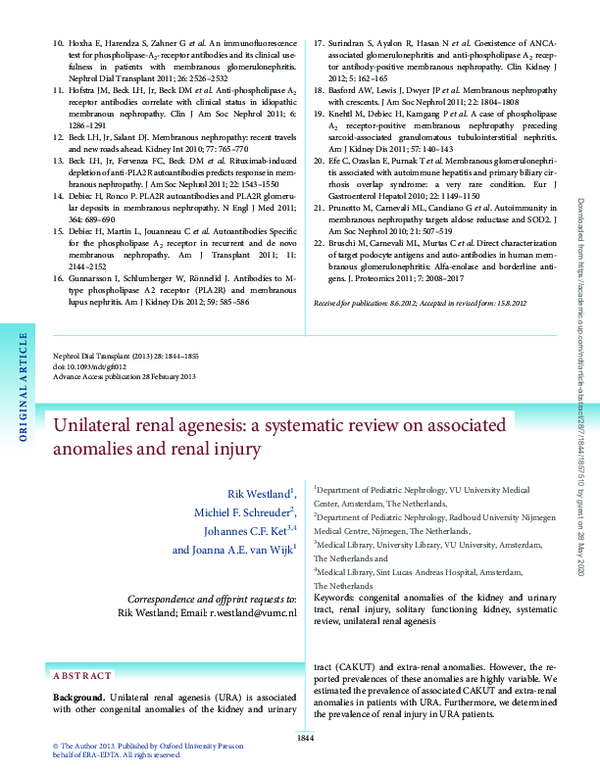 (PDF) Unilateral renal agenesis: a systematic review on associated ...