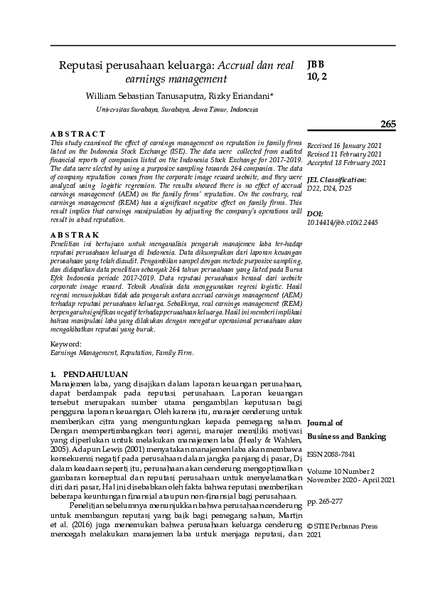 (PDF) Reputasi perusahaan keluarga: Accrual dan real earnings ...