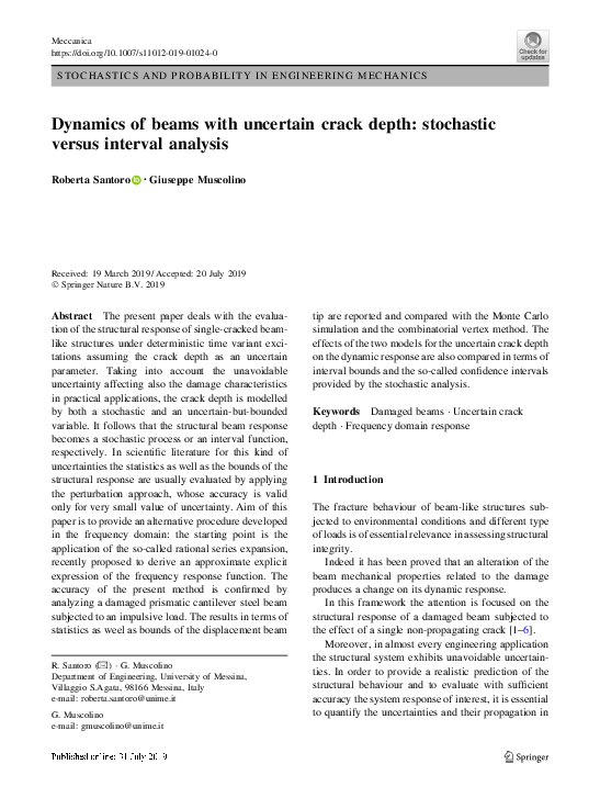 (PDF) Dynamics of beams with uncertain crack depth: stochastic versus ...