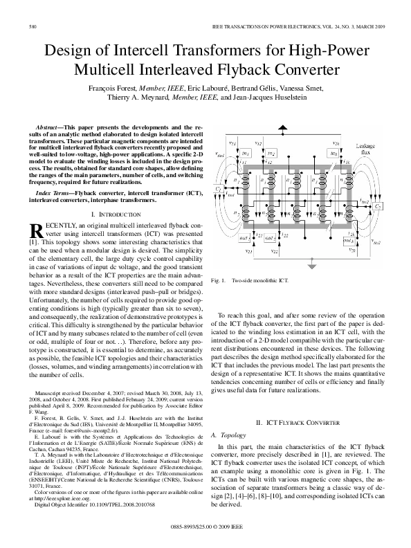 (PDF) Design of Intercell Transformers for High-Power Multicell Interleaved Flyback Converter