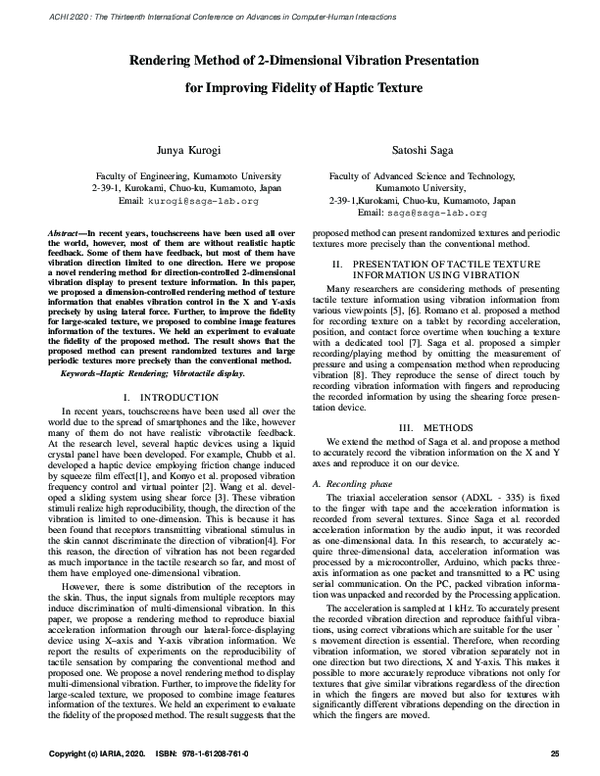 (PDF) Rendering Method of 2-Dimensional Vibration Presentation for Improving Fidelity of Haptic ...