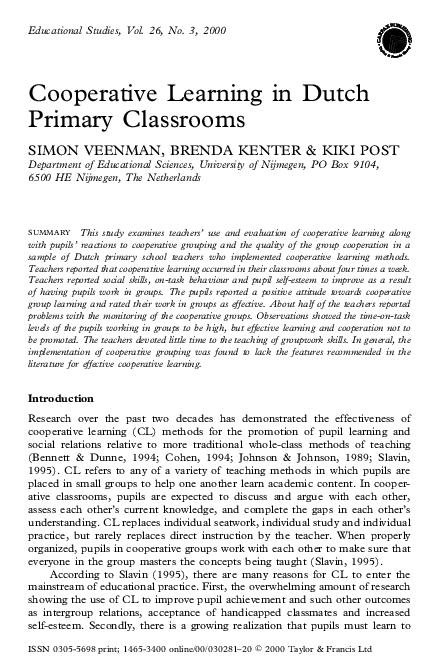 (PDF) Cooperative Learning in Dutch Primary Classrooms