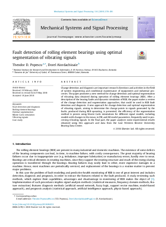 Pdf Fault Detection Of Rolling Element Bearings Using Optimal