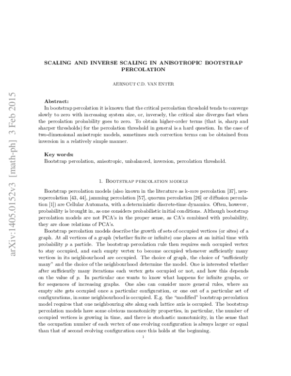 (PDF) Scaling and Inverse Scaling in Anisotropic Bootstrap percolation