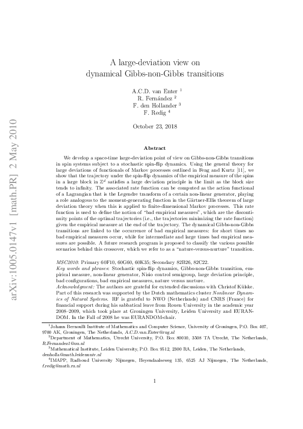 (PDF) A large-deviation view on dynamical Gibbs-non-Gibbs transitions